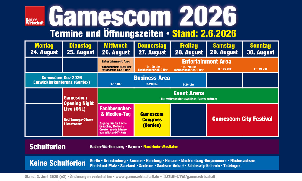 Gamescom 2026 Terminkalender: Events, Öffnungszeiten, Schulferien ...